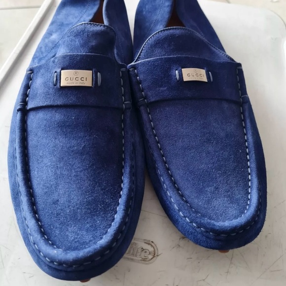 Gucci | Shoes | Gucci Mens Blue Suede Driver Loafers Size 2 Us | Poshmark